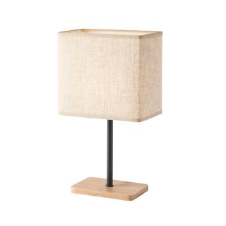 Fischer & Honsel Tischleuchte Bozen | sandschwarz matt/eichefarben natur| Stoffschirm| sandfarben Leinen| L: 17 cm, B: 10 cm, H: 30 cm | mit Schnurschalter| 1x E14 max