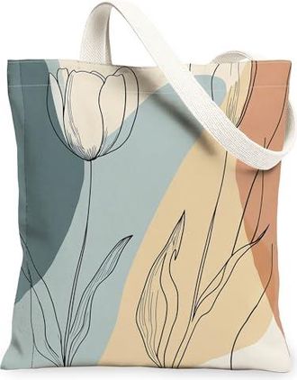 Generic Sac fourre-tout en toile de tulipe printani&egrave;re pour faire du shopping, 33 x 38,1 cm, motif floral r&eacute;tro du milieu du si&egrave;cle, sac d&eacute;picerie r&eacute;utilisabl