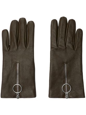Burberry gants en cuir &agrave; fermeture zipp&eacute;e - Marron