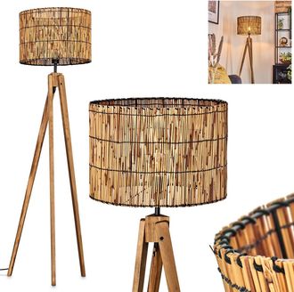 HOFSTEIN Stehleuchte Cando, Stehlampe aus Holz/Bambus in Natur, Leuchte im skandinavischen Design mit rundem Schirm (Ø 40 cm) u. Fußschalter, Höhe 151 cm, 1 x 