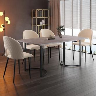 Generic Merax Table à manger 140 x 80 cm - Motif marbre rectangulaire - Pour 4 à 6 personnes - Cadre en métal - Pieds réglables - Convient pour restaurant, sa