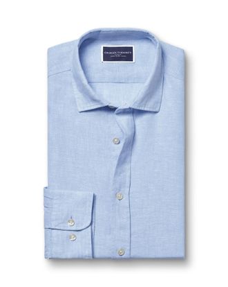 CHARLES TYRWHITT Reines Leinenhemd - Himmelblau