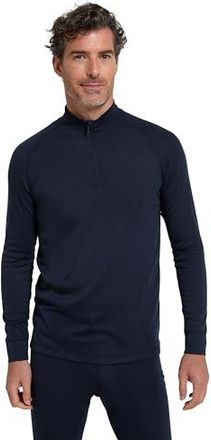 Mountain Warehouse Haut Thermique col zippé Hommes Talus - séchage Rapide, Entretien Facile, Manches Longues, Respirant, Haute Absorption, léger, Hiver Bleu Marine L