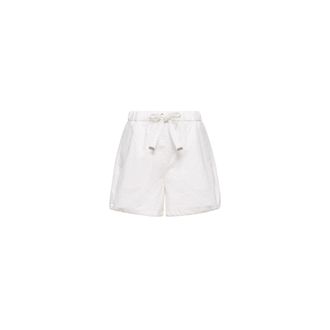 Moncler Moncler Short En Popeline De Coton Et San Gallo, Femme, Blanc, Taille: 38