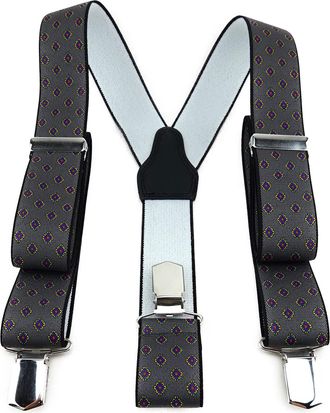 TigerTie Unisex Hosentr&auml;ger in Y-Form mit 3 extra starken Clips - Farbe in dunkelgrau blau rot gemustert - hochwertige Verarbeitung - Breite 35 mm