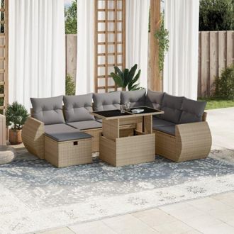 vidaXL Vidaxl - Salon de jardin avec coussins 8 pcs beige r&eacute;sine tress&eacute;e