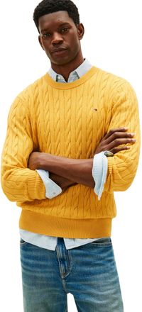 Tommy Hilfiger Herren Classic Cotton Cable Crew Neck Mw0Mw33132 Pullover, Yellow (Morning Side Yellow Heather), XS