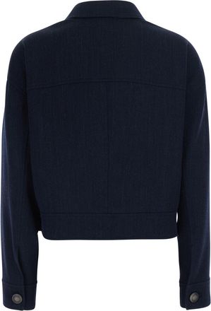 Brunello Cucinelli Cropped Wool Blazer - Navy