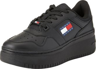 Tommy Jeans Damen Flatform Sneaker Retro Schuhe, Schwarz (Triple Black), 37