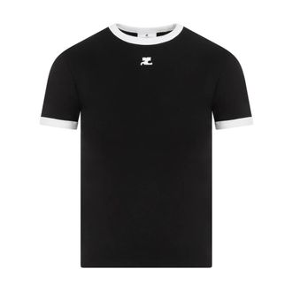 Courr&egrave;ges Femme, Tops, Noir, Taille: 36 FR T-Shirt Signature Contrast&eacute;