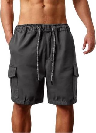 Generic Short cargo pour homme, pantalon cargo noir avec cordon de serrage &agrave; la taille, short d&eacute;contract&eacute; pour gym, salon et ext&eacute;rieur pour gym, motard, cours