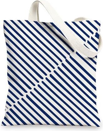 Generic Sacs fourre-tout en toile rayés, sacs à provisions réutilisables à motif élégant, sacs modernes légers et lavables en toile avec bandoulière f, bleu m