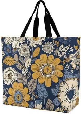 Generic Fleurs Blanches Et Jaunes Sac A Main Femme L&eacute;ger Tote Bag Grand Sac Fourre-Tout Pour Gym Travail Voyage