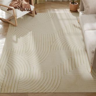 HOMCOM Homcom - Tapis de salon g&eacute;om&eacute;trique 230 x 160 cm - Poils &eacute;pais 15 mm - Surface moelleuse et antid&eacute;rapante - Polyester cr&egrave;me