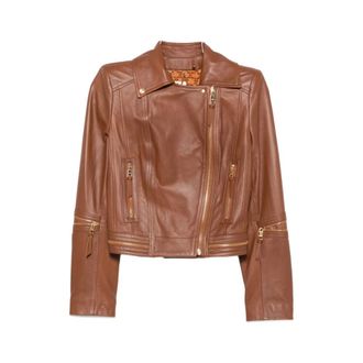 Elisabetta Franchi Femme, Vestes, Brun, Taille: 38 FR Veste Biker zipp&eacute;e