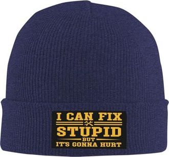 Generic Bonnet dhiver Tricoté Je Peux Réparer La Bêtise, mais Ça Va Faire Mal. Épais Bonnets en Tricot Anti-Transpiration Beanie Tricoté pour Adultes Ski Spor