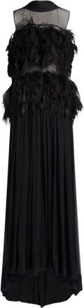 Alberta Ferretti &Auml;therliches Seidenchiffon-Federkleid - - Dresses - Damen - Schwarzk - S