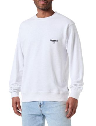 Jack & Jones Herren Jorbora Branding Sweat Crew Neck Blk Sweatshirt, Bright White/Detail:Melange, S