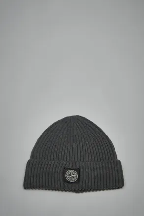 Stone Island Full Rib RWS Wool Beanie with Compass Logo Patch