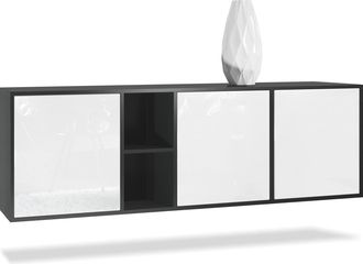 Vladon Kommode Cuba, Made in Germany, Schwarz matt/Wei&szlig; Hochglanz - Modernes Sideboard f&uuml;r Ihr Wohnbereich - (BxHxT) 182x53x35 cm