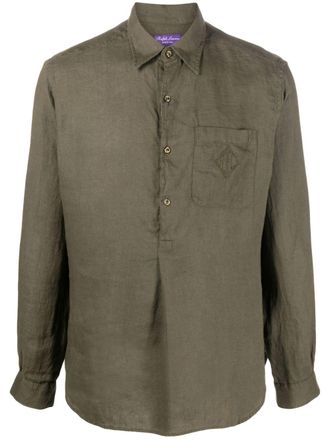 Ralph Lauren Purple Label chemise en lin &agrave; logo brod&eacute; - Vert