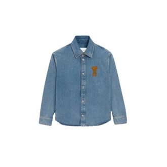 Ami Surchemise longue en coton &agrave; d&eacute;tail coeur en crochet - Femme - Blouses et Chemises - Bleu - Taille: 40 FR