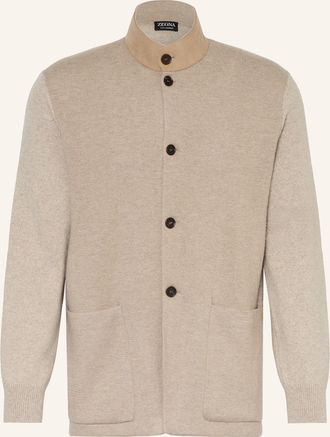 Ermenegildo Zegna Zegna Cashmere-Strickjacke Mit Leder beige
