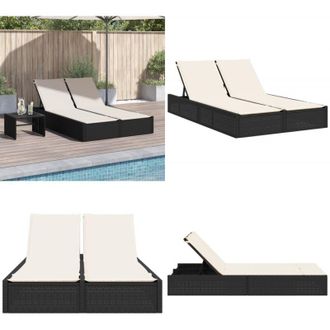 vidaXL Vidaxl - Doppel-Sonnenliege mit Kissen Schwarz Poly Rattan - Doppel Liege - Sonnenliege - Gartenliege - Outdoor Liege - Poolliege - Home & Living