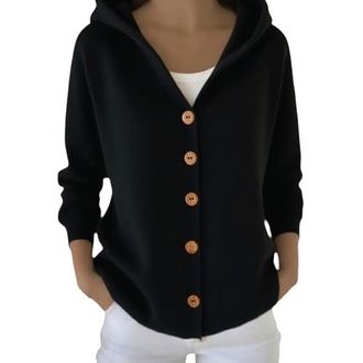 Generic Cardigan pour femme à manches longues et chaud - Cardigan à capuche avec boutons solides - Col en V - Manteau tricoté pour femme - Cardigan surdimensi