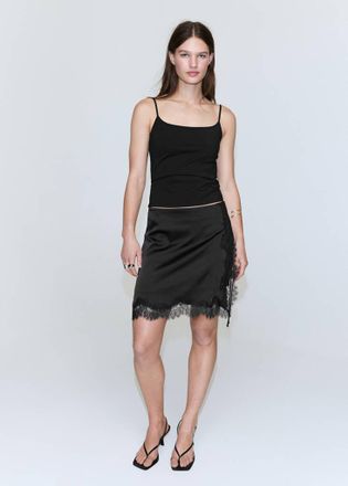 Mango Lingerierock mit Spitze schwarz - Damen - 32 - MANGO