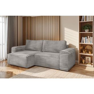 KAISER L-förmiges Bohoo-Ecksofa mit Schlaffunktion stoff Velo Grau Links