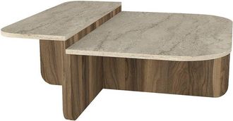 Vente-Unique Table basse - Effet travertin beige et naturel fonc&eacute; - MARALIA