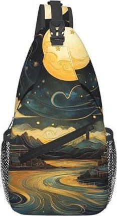 Generic Sac &agrave; dos &agrave; bandouli&egrave;re pour homme Motif ciel &eacute;toil&eacute; et montagne au clair de lune
