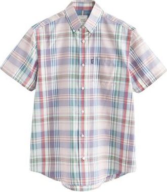 Next Homme Chemise Oxford boutonnée à Manches Courtes Repassage Facile Rose Clair à Carreaux Madras M