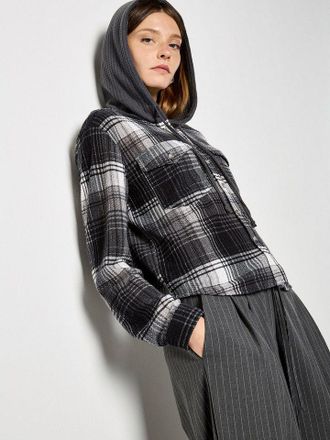 Apricot Karobluse Kariertes Hemd mit Kapuze