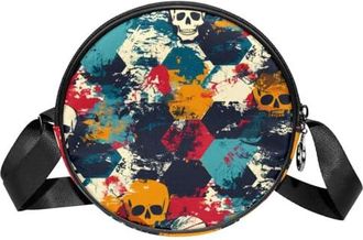 Generic Sac &agrave; bandouli&egrave;re Circle pour femme, petit sac &agrave; bandouli&egrave;re camouflage avec fermeture &eacute;clair, bretelles r&eacute;glables, sac &agrave; main rond d&eacute;contract&eacute; pour f