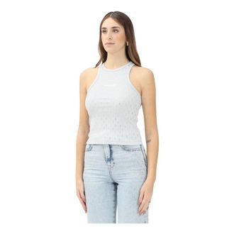 Patrizia Pepe Graues Geripptes Baumwoll Tank Top mit Strass Details - - Tops - Damen - Grau - M