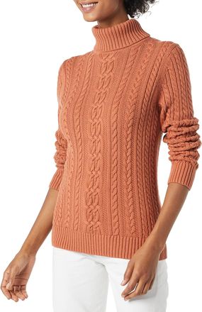 Amazon Essentials Damen Leichter Rollkragenpullover Mit Zopfmuster (Erhältlich In Übergröße), Karamell, XXL