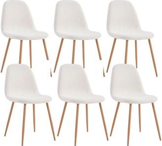 Altobuy FJARD - Lot de 6 Chaises Blanches Tissu Bouclettes