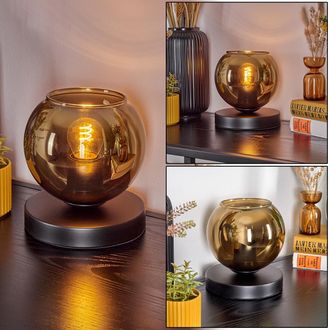HOFSTEIN Tischleuchte Koyoto, Tischlampe aus Metall/Glas in Schwarz/Goldfarben, Leuchte im Retro/Vintage-Design, (Ø 15 cm), Schalter am Kabel, E27, Wohnzimmer,