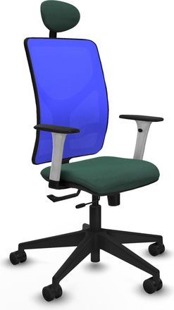 Piqueras y Crespo Stuhl mit Nackenst&uuml;tze mit wei&szlig;en und schwarzen Armlehnen, h&ouml;henverstellbarer Lendenwirbelst&uuml;tze und festem Kopfteil, ausgestattet mit Syncro/Traslack