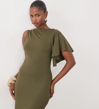 the frolic exclusivit&eacute; robe courte &agrave; une &eacute;paule avec manche &agrave; volants en kaki-Vert