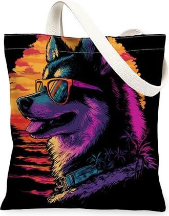 Generic Summer Alaskan Malamutes Sac fourre-tout en toile pour faire du shopping 33 x 38,1 cm, sac d&eacute;picerie r&eacute;utilisable pour femme, motif imprim&eacute; chiot c&ocirc;ti