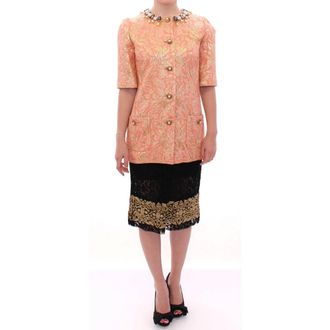 Dolce & Gabbana Femme, Vestes, Rose, Taille: 38 FR Veste Manteau en Soie Brocart Rose avec Cristaux