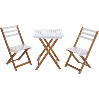 Hhg [NEUWERTIG] Garnitur HHG-724, Sitzgruppe Lounge-Set Garten 2x Stuhl Tisch, Akazie Holz klappbar natur-wei&szlig;
