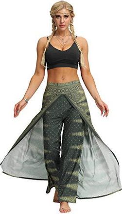 Generic Pantalon Femme Fluide- Pantalon Yoga avec Fente Large Jambe Hippie Vintage Motif Leger Thai Pants Mode Casual Soiree BohèMe Pilate Plage Style Baggy C