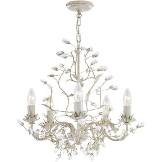 Searchlight Searchlight - Lustre floral almandite - 5L 5 branches m&eacute;tal cr&egrave;me dor&eacute; avec feuille et cristal E14 5x60w max diam&egrave;tre 50cm