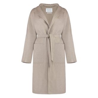 Max Mara Kaschmir Mantel mit Revers und G&uuml;rtel - - Knitwear - Damen - Beige - L
