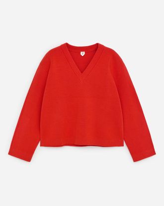 Arket Baumwollpullover Mit V-Ausschnitt -Rot