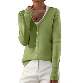 Generic Cardigan &agrave; manches longues pour femme - Cardigan ouvert sur le devant - L&eacute;ger - Long manteau en tricot d&eacute;contract&eacute; et &eacute;l&eacute;gant - Couleur unie - Automne